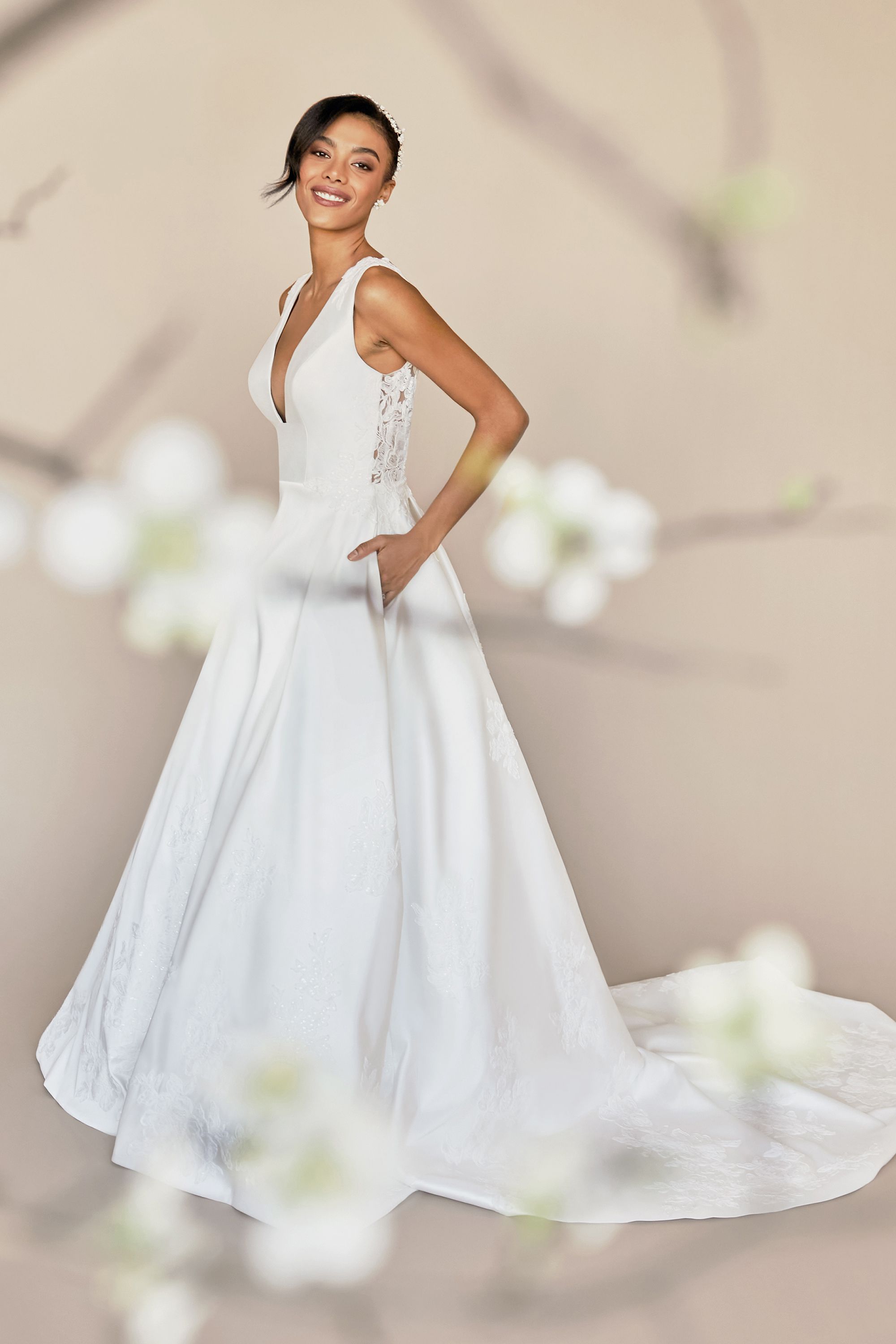 Devan: Clean Stretch Mikado Ball Gown with Scoop Back and Pockets ...