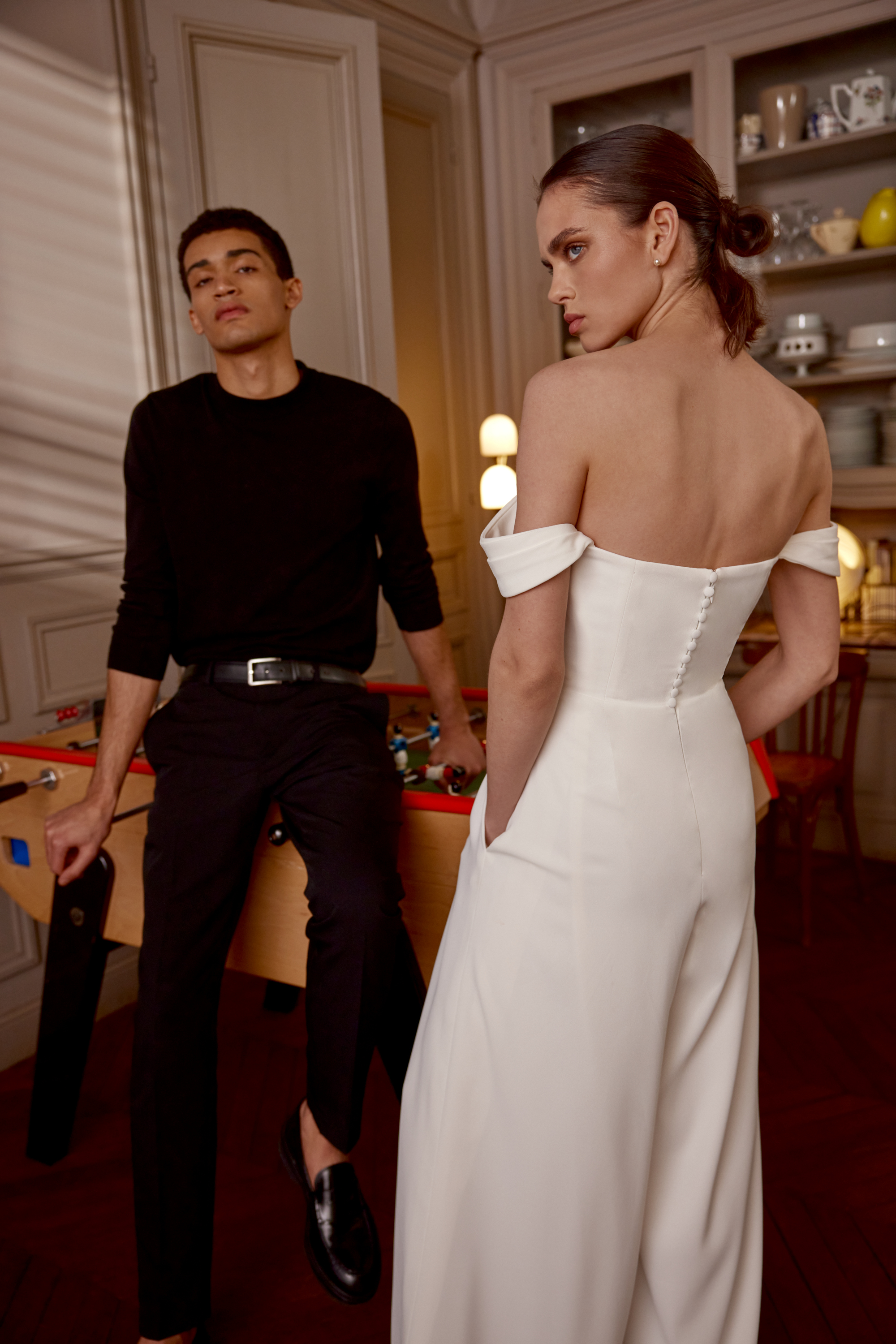 Lilou: Off-The-Shoulder Wide-Leg Crepe Jumpsuit with Ruched Bodice ...