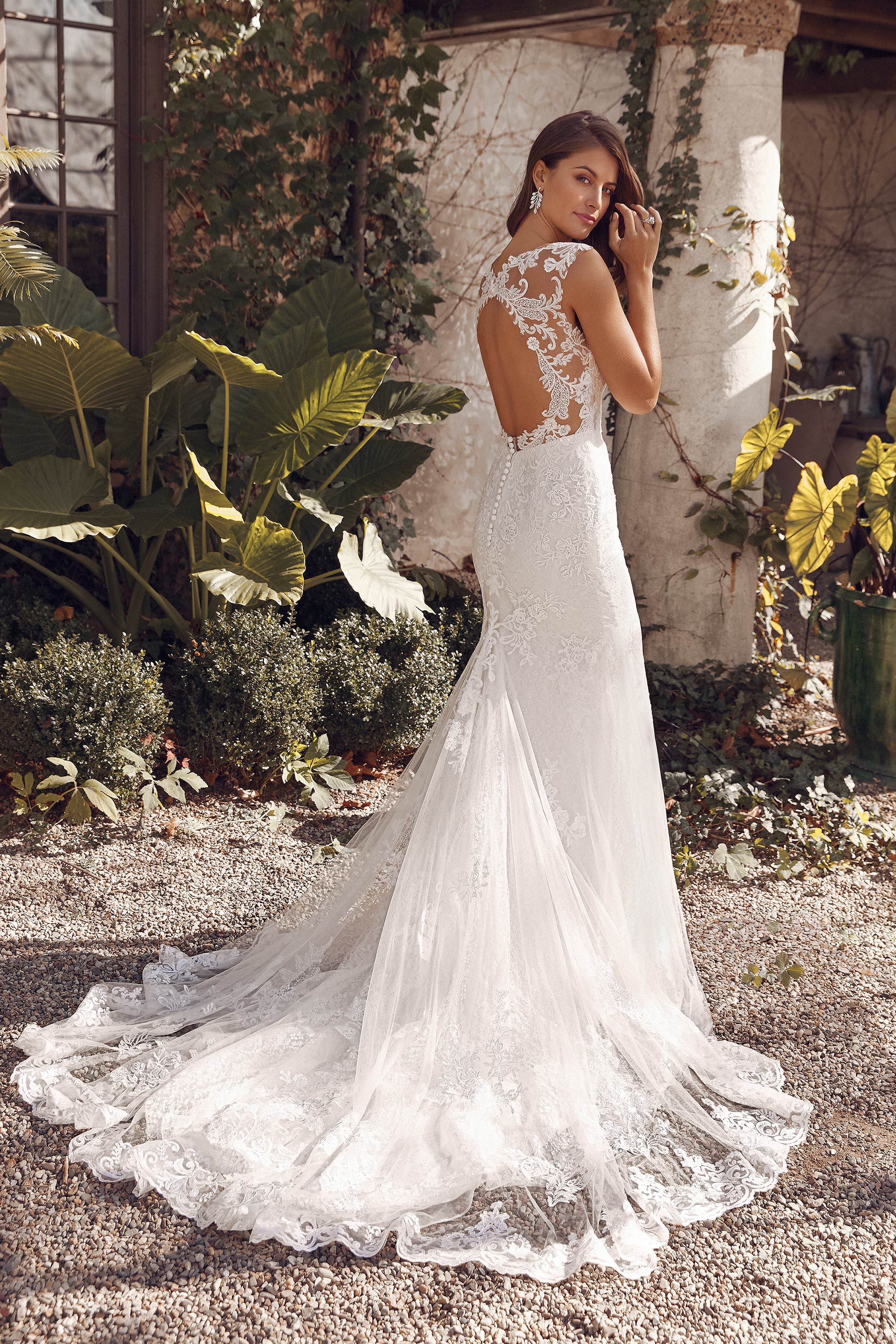 Arielle: Lace Fit and Flare Gown with Metallic Threading and Keyhole ...