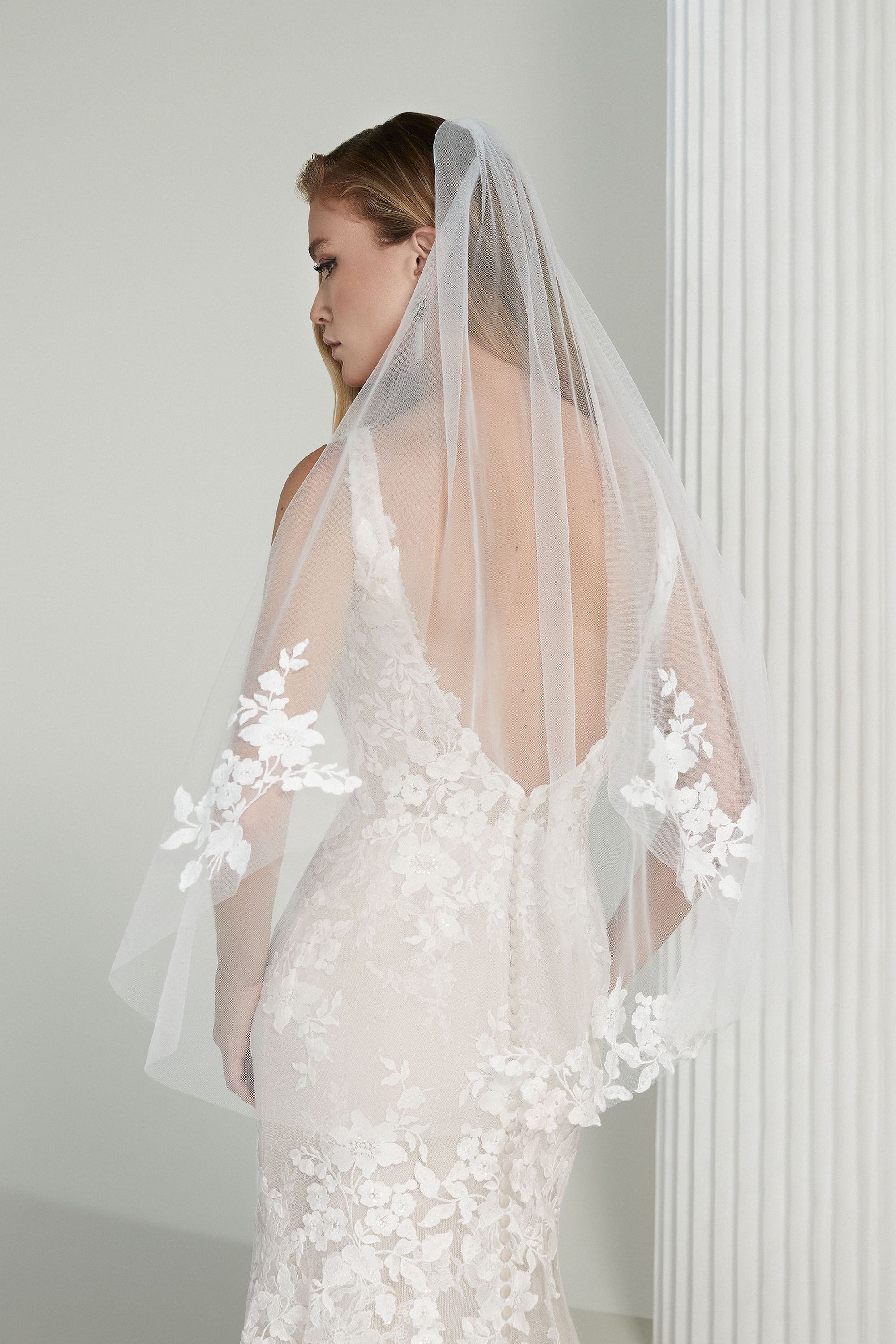 JANE: Lace Fit and Flare Wedding Gown with Plunging V-Neck and Low Back ...