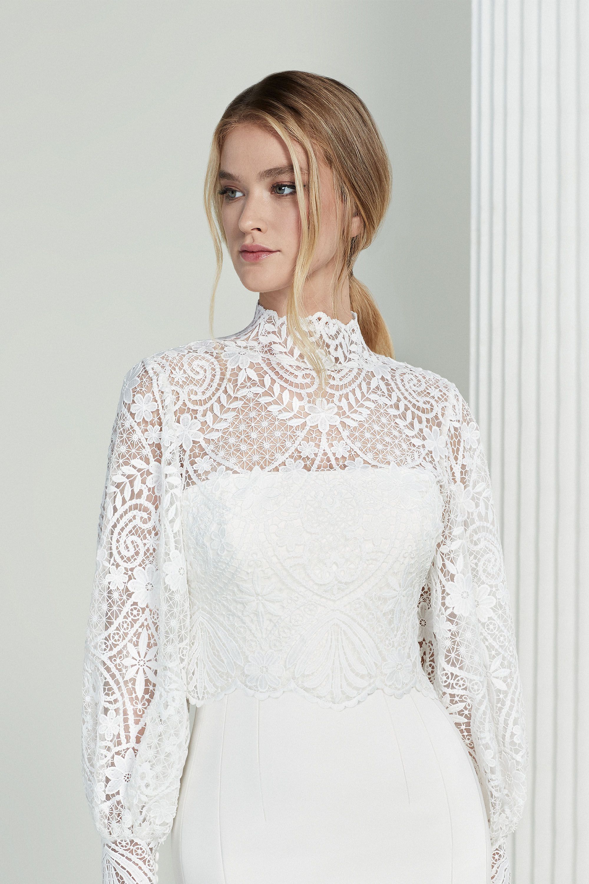 MICHELLE: Clean Double Crepe Fit and Flare Dress with Straight Neckline ...