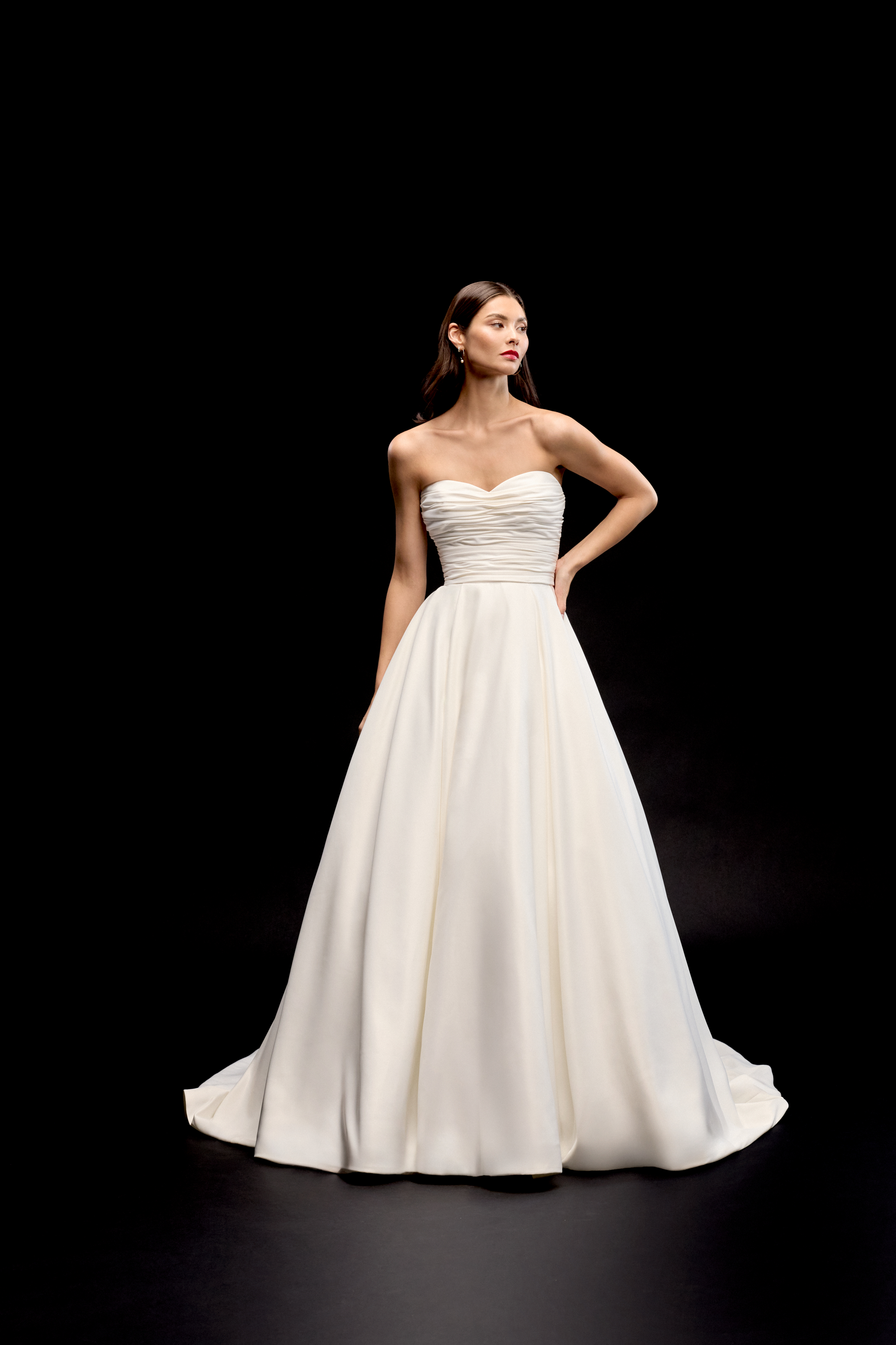 CHANDRA: Satin A-Line Gown with Sweetheart Neckline and Ruched Bodice ...