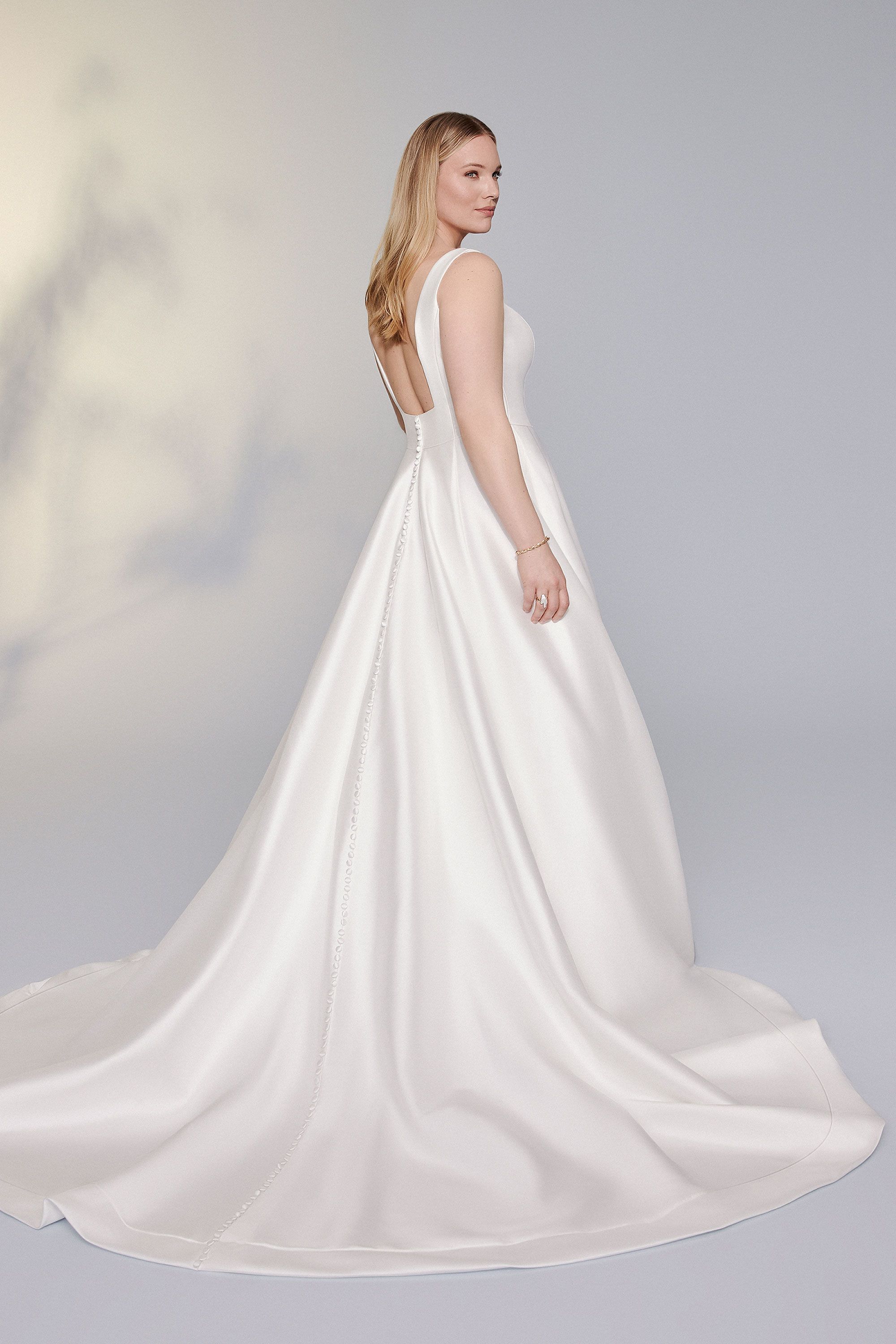 CHARLESTON PS: Plus Size Square Neck Stretch Mikado Ball Gown | Justin ...