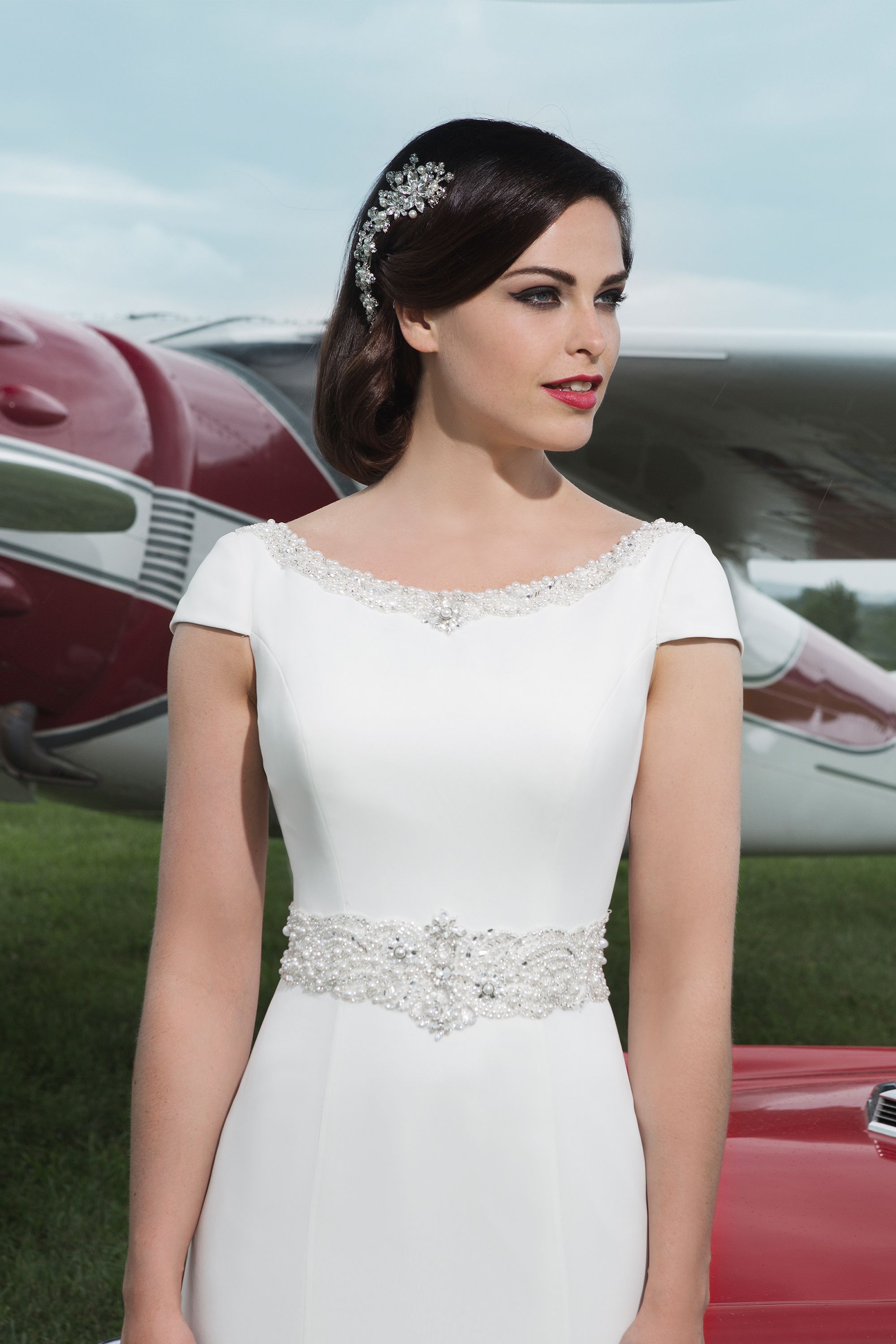 8728: Chiffon mermaid dress adorned with a Sabrina neckline | Justin ...