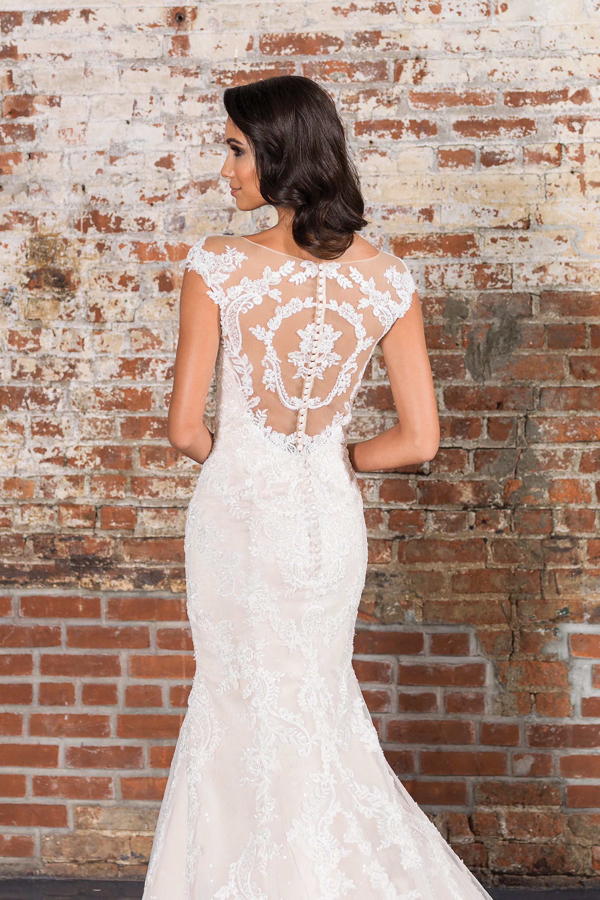 9845: Sequin and Lace Gown with Illusion Back and Monarch Train ...