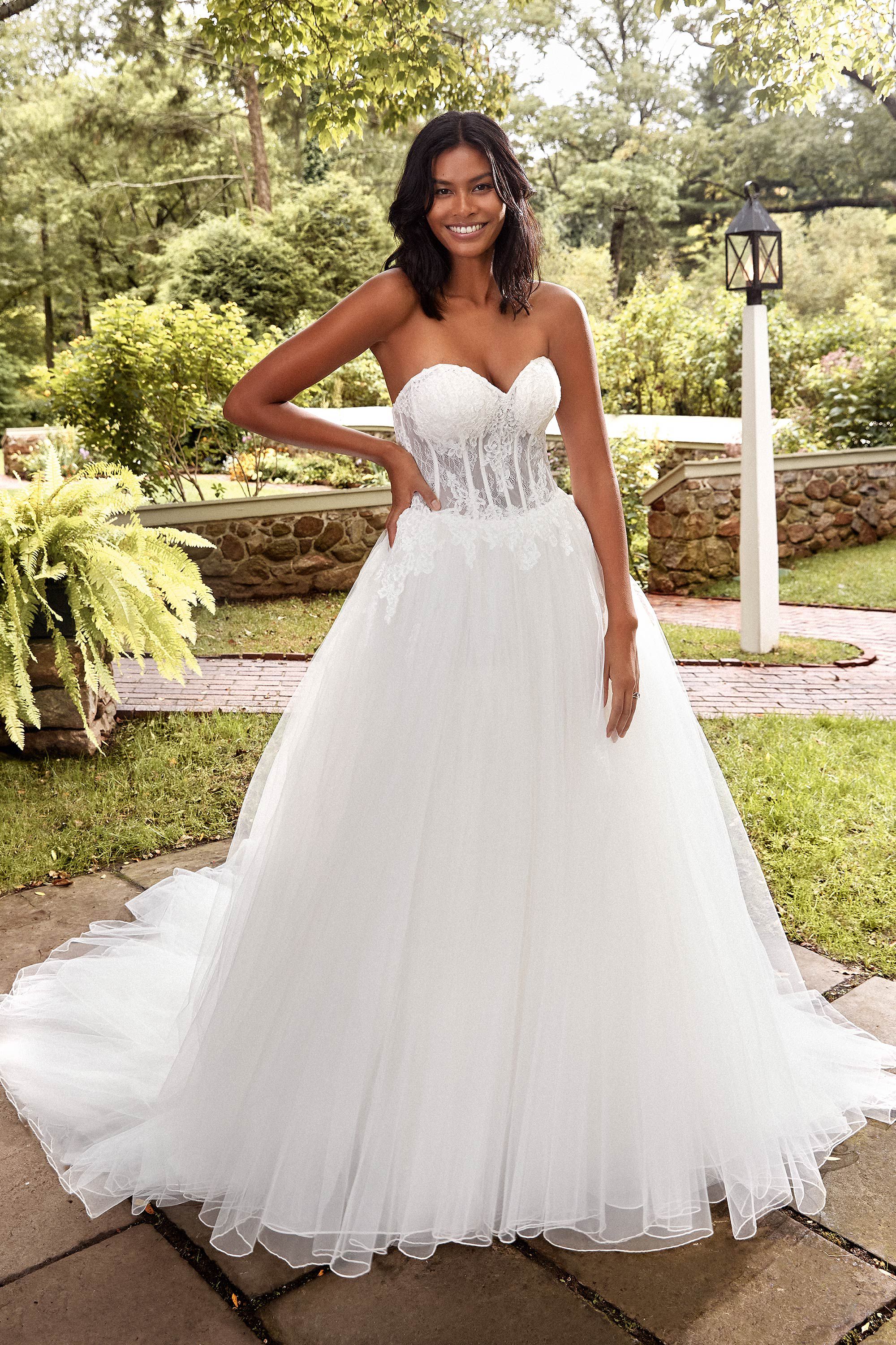 44273: Strapless Basque Waist Tulle Ball Gown with Exposed Boning ...