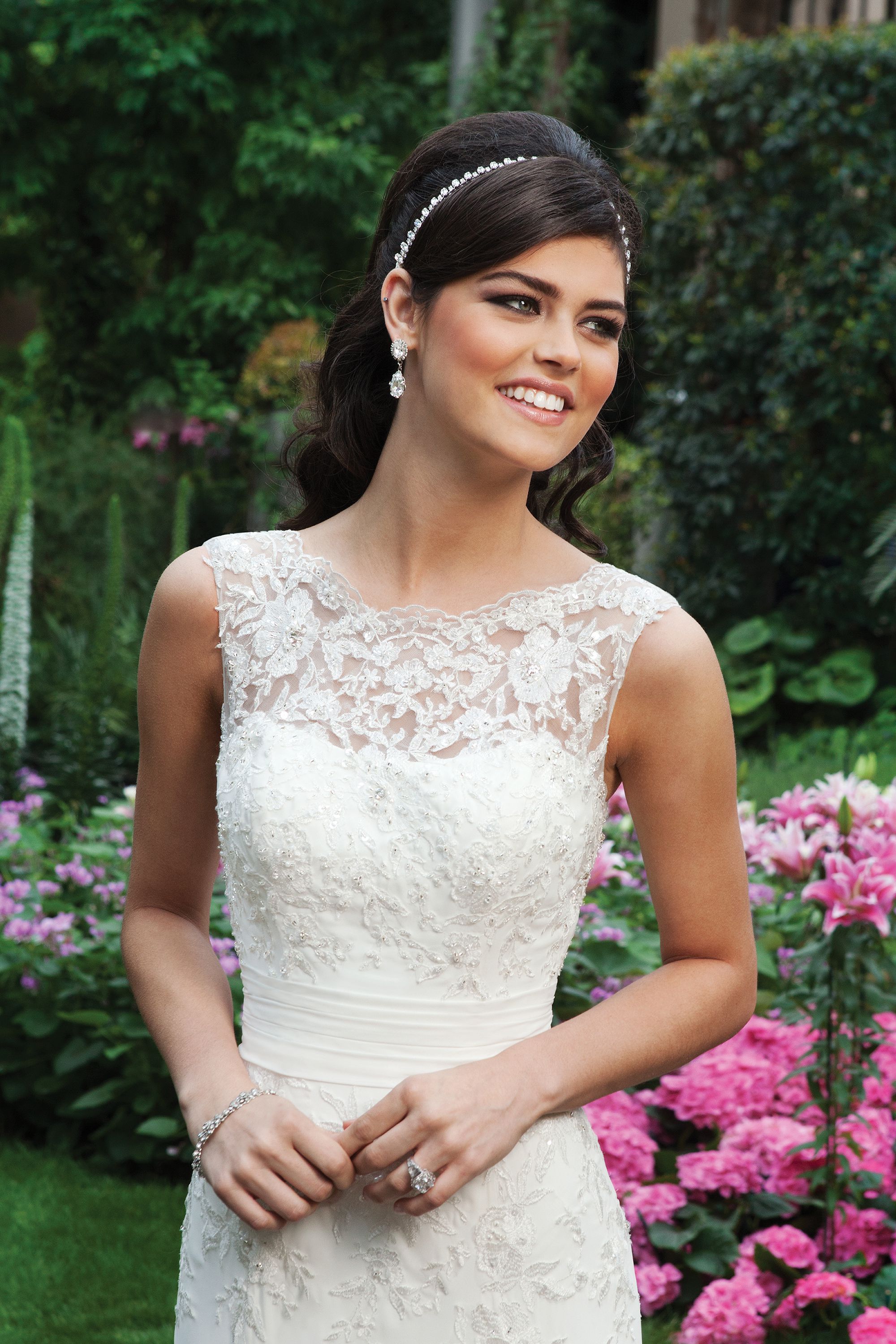 3730: Lace Sabrina Neckline Fit and Flare Dress | Sincerity Bridal
