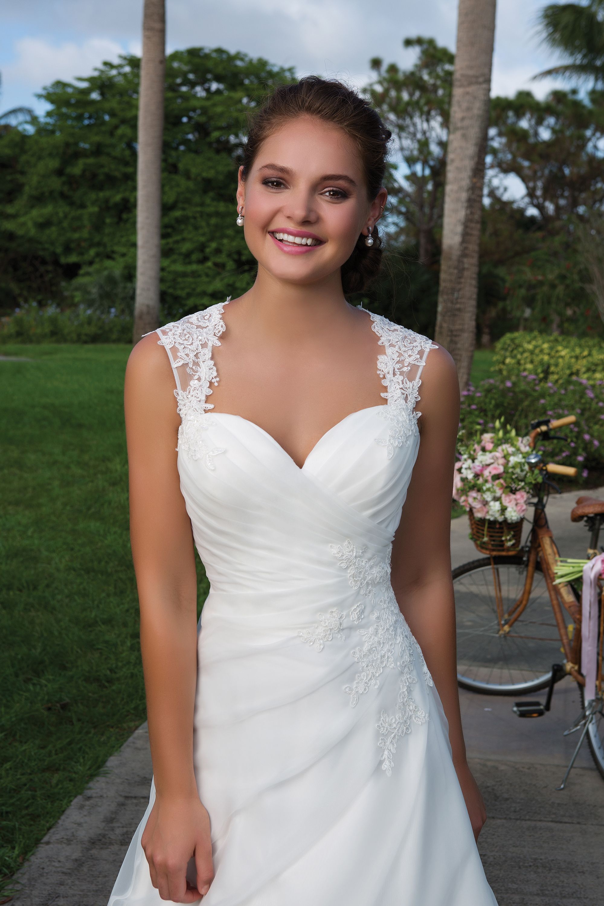 6125: Organza A-Line Dress with Queen Anne Neckline | Sweetheart Gowns